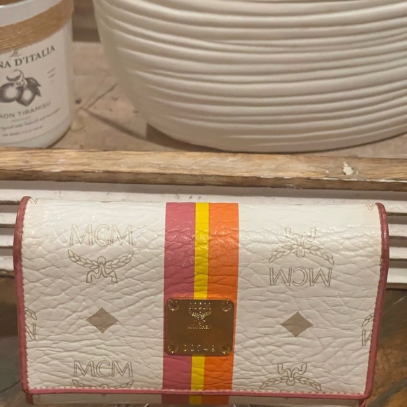 MCM | Bags | Mcm White Multicolor Wallet With Gorgeous Hot Pink Yellow ...